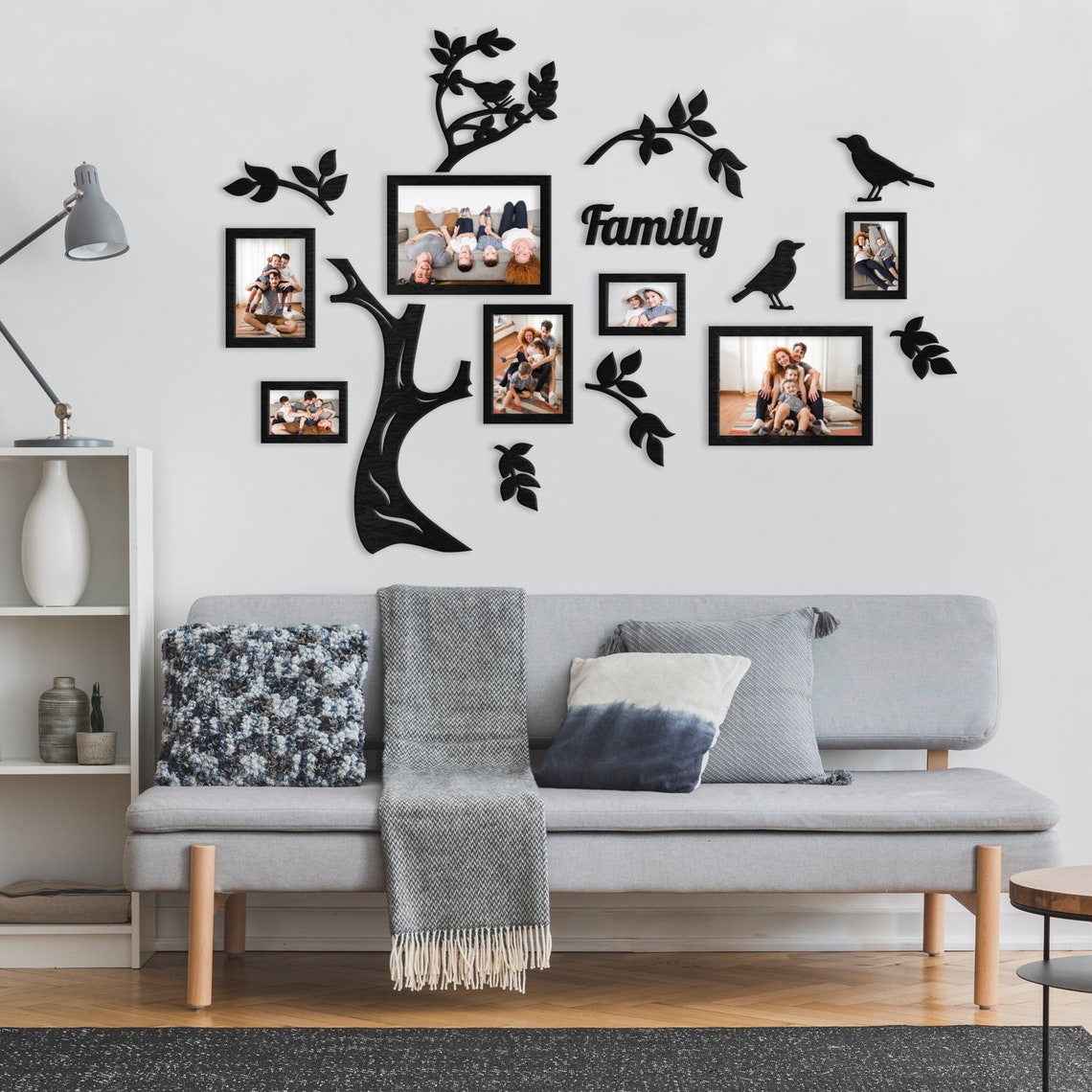 Custom Wooden Family Tree With Frames, Family Tree Wall Art, Wood ...