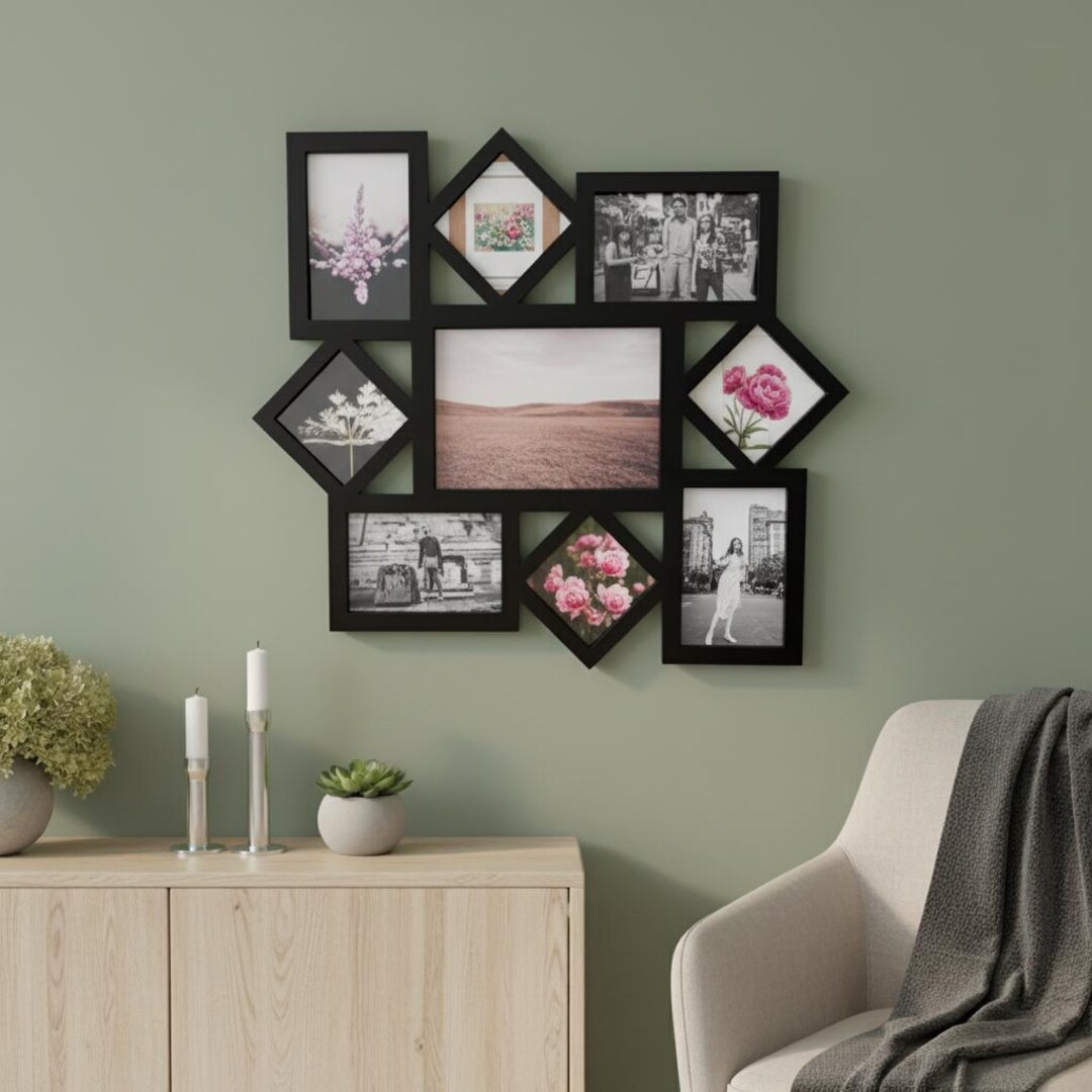 Modern 9 Photo Collage Frame | Black Wall Picture Display | Minimalist ...