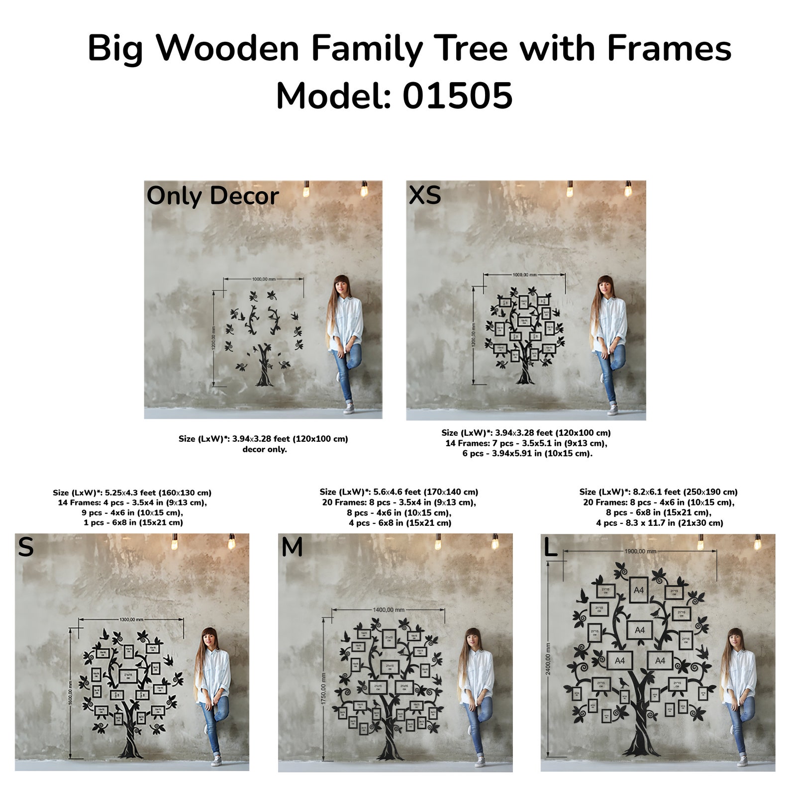 Memorial Gift Big Wooden Family Tree With Frames, Sympathy Gift ...