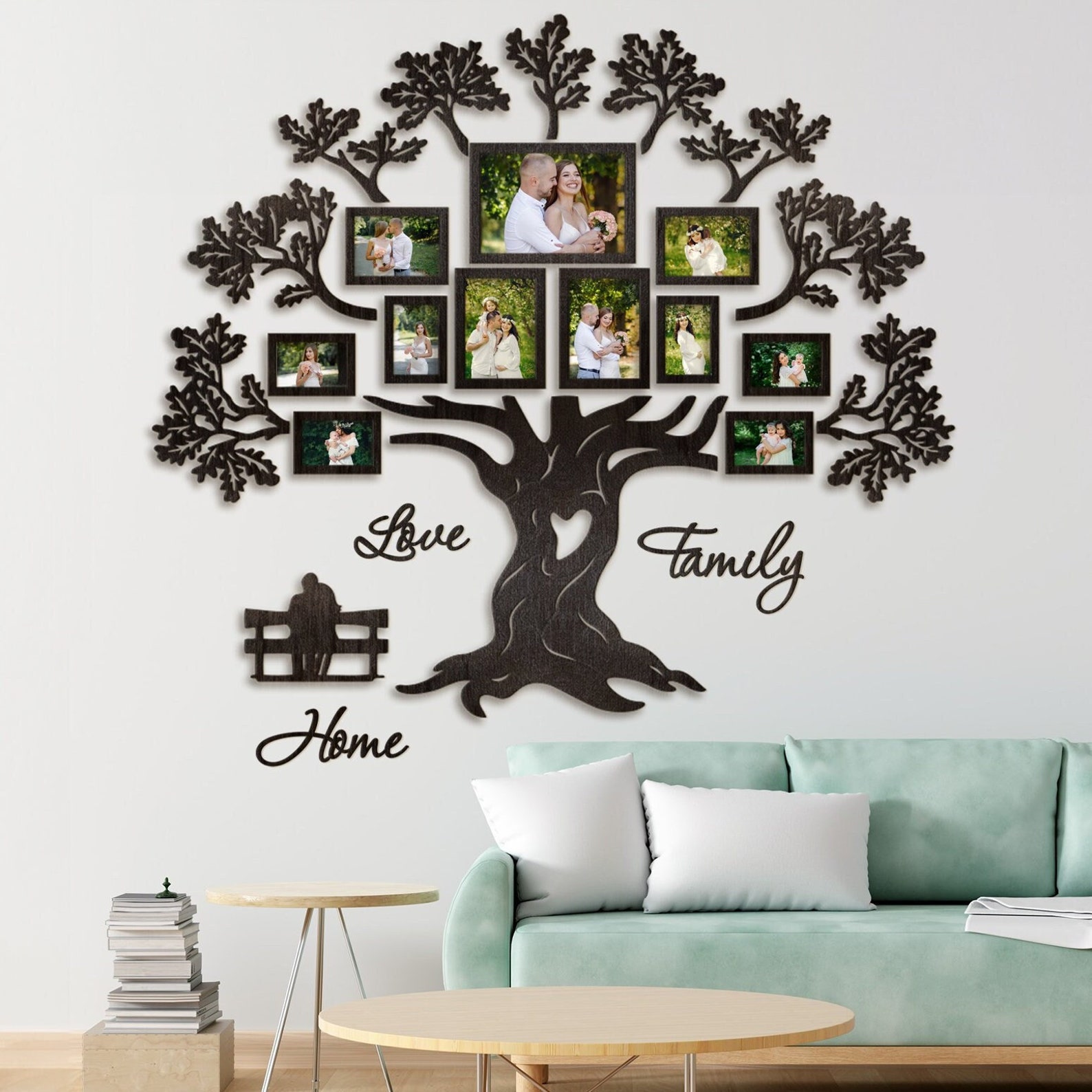 Tree Wall Decor, Family Tree Wall Art, Wooden Family Tree With Photo ...
