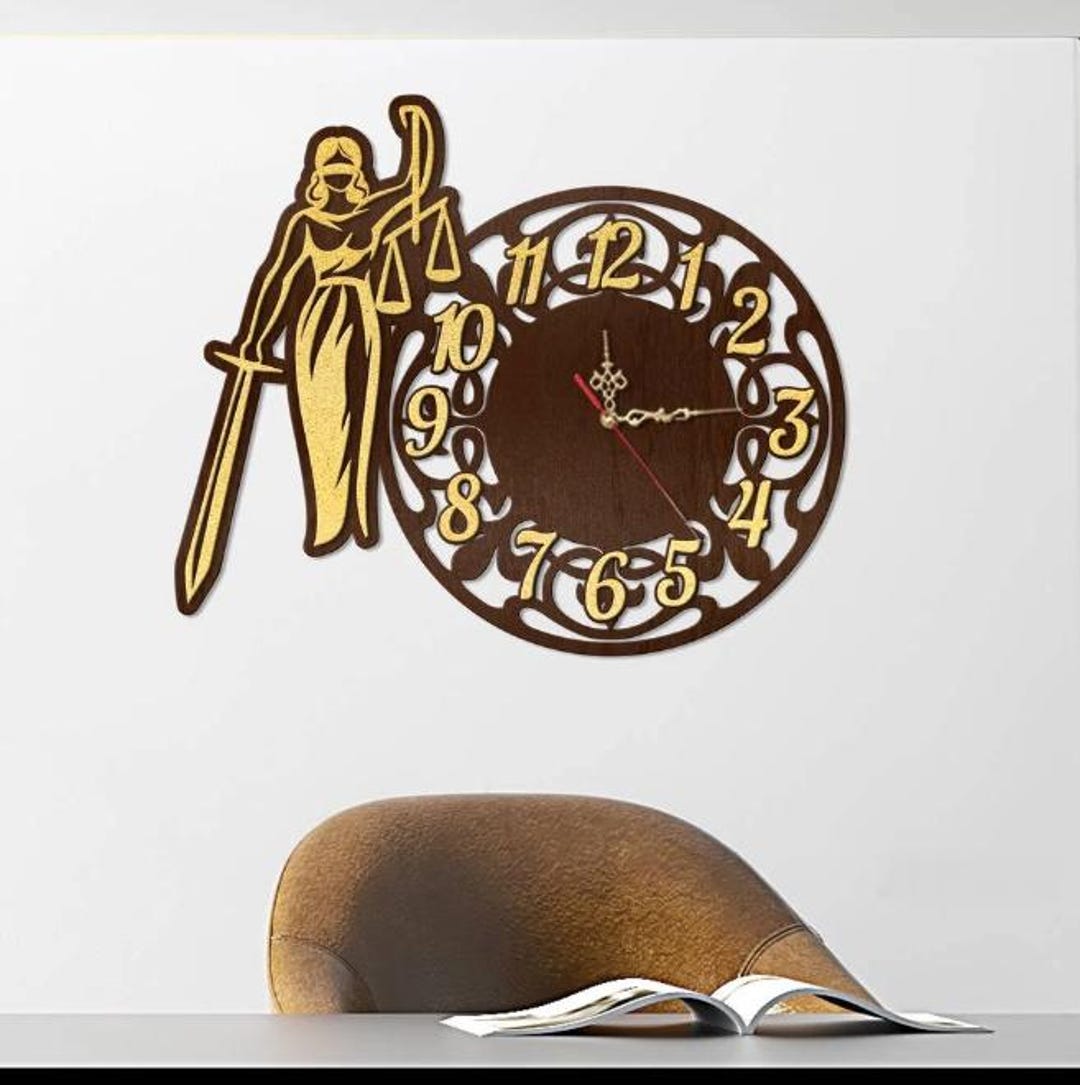 Wooden Lady Justice Wall Clock – Femida Decor for Lawyer or Judge ...