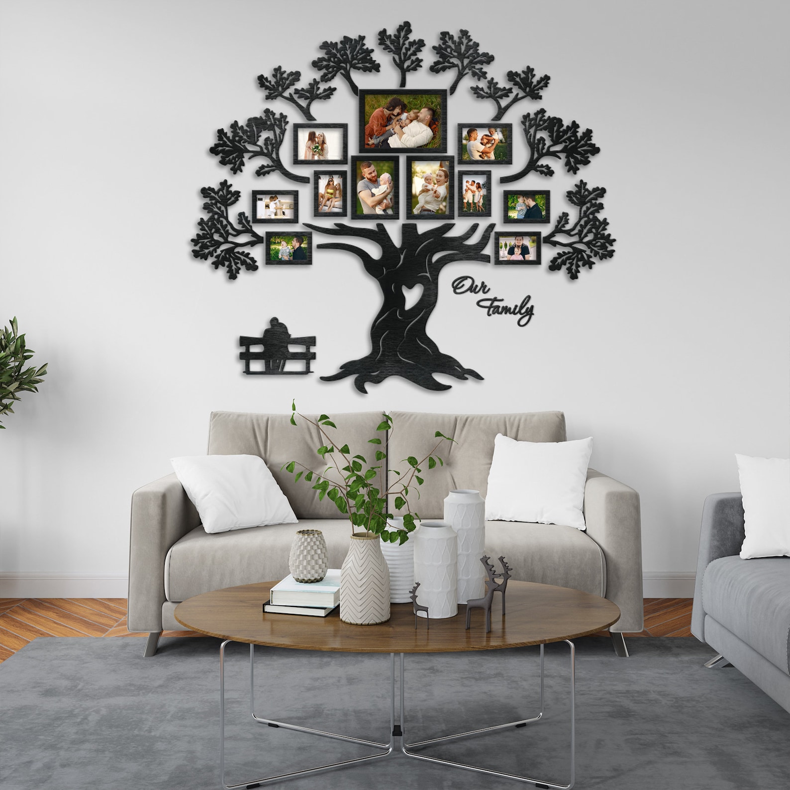 Tree Wall Decor, Family Tree Wall Art, Wooden Family Tree With Photo ...