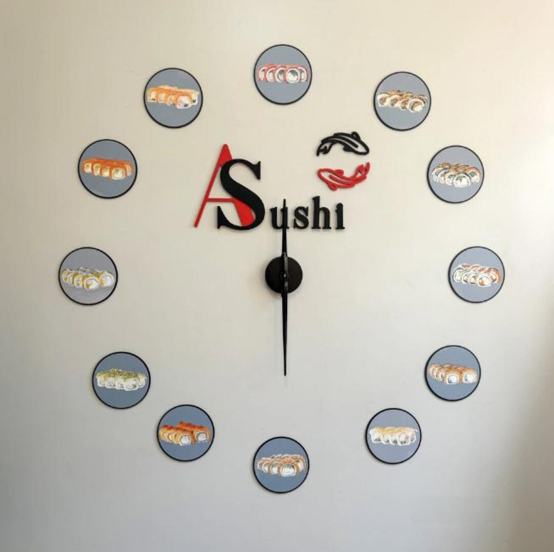 Oversized Sushi Wall Clock With Custom Logo – Eco-friendly Wooden ...