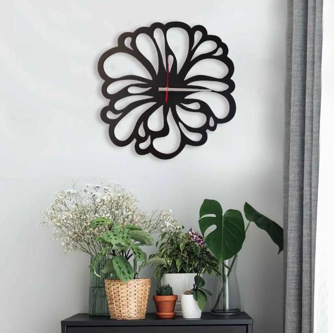 Modern Floral Wall Clock – Laser Cut Wood Flower Design, Silent Eco ...
