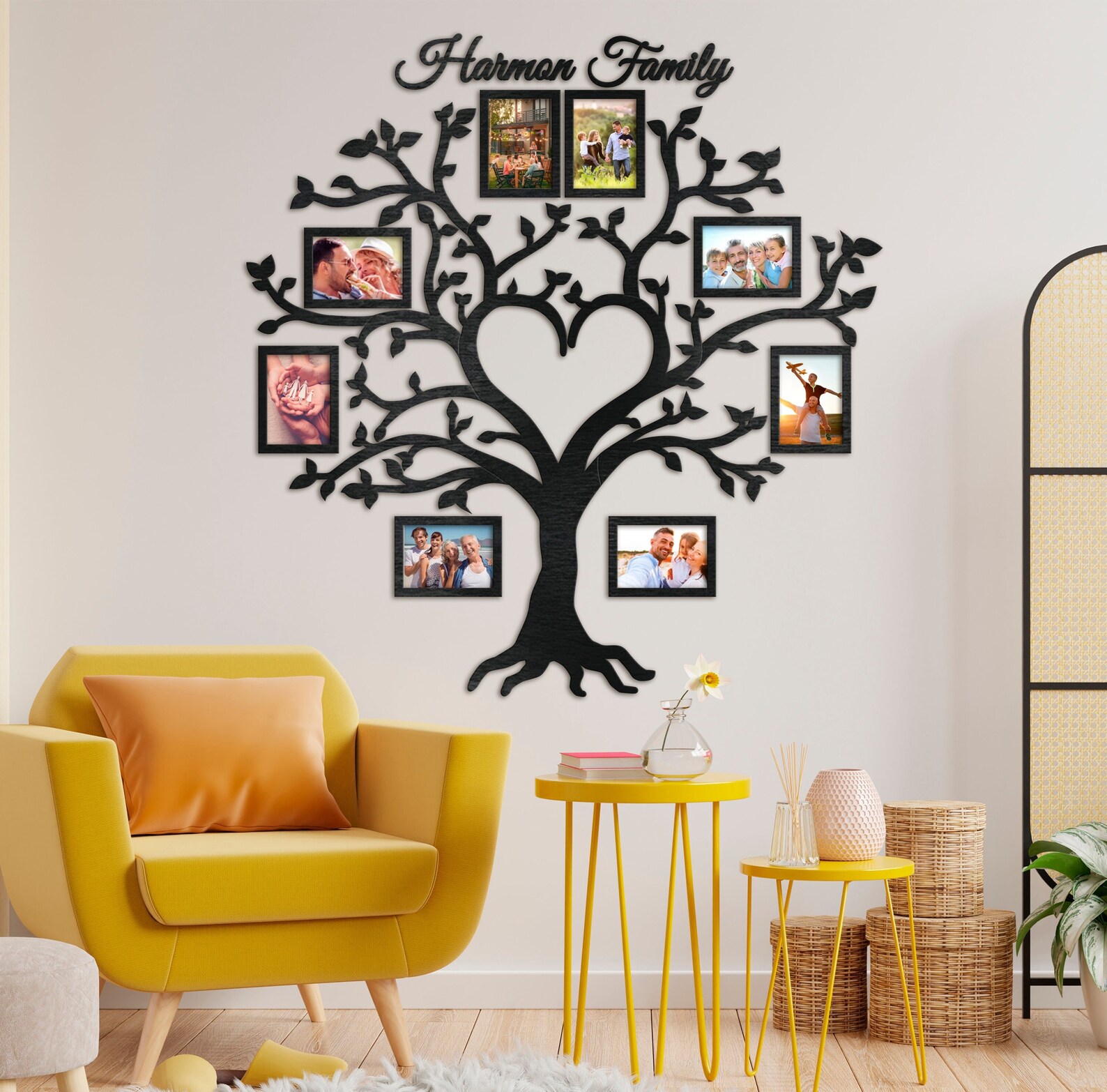 Custom Family Tree With Frame as Heart Wooden Family Tree - Etsy