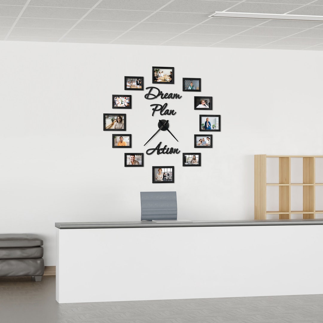 Large Motivational Quote Wall Clock With Photo Frames – Birch Plywood ...