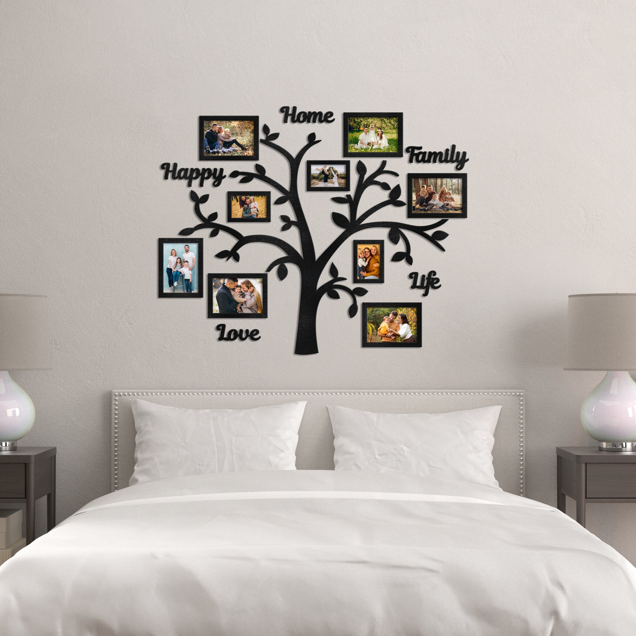 Personalized Wooden Family Tree With Frames and Text, Custom Wooden ...