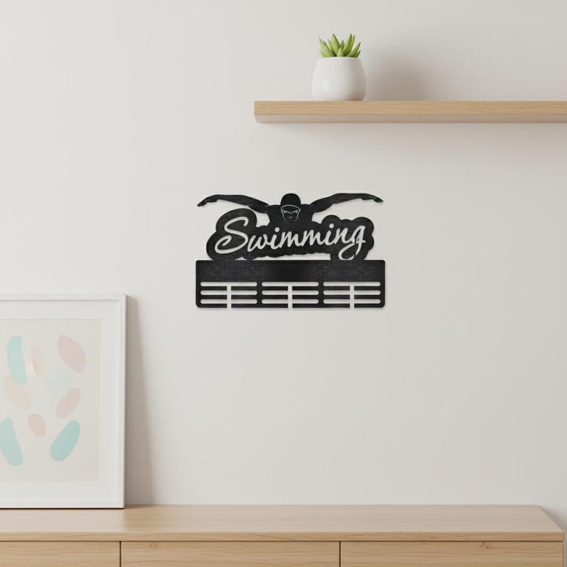 Large Black Metal Swimming Medal Holder – Swimmer Wall Display Rack ...
