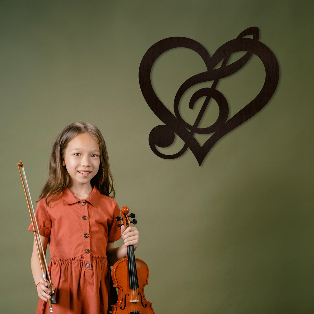 Treble Clef Heart Sign Wood Treble Clef Wall Art Wooden Musical Note ...