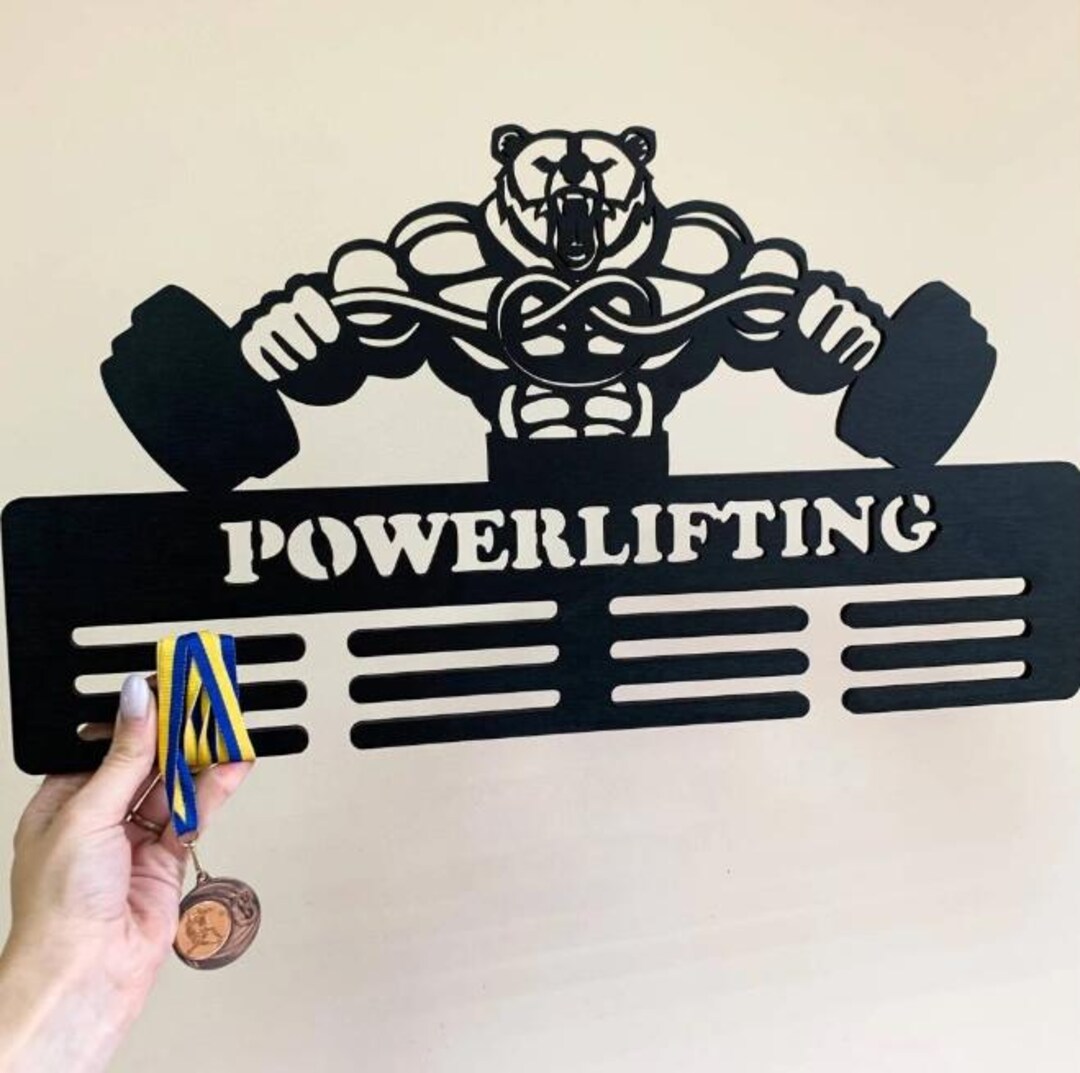 Metal Powerlifting Medal Display Rack | Iron Bear Gym Medal Hanger ...