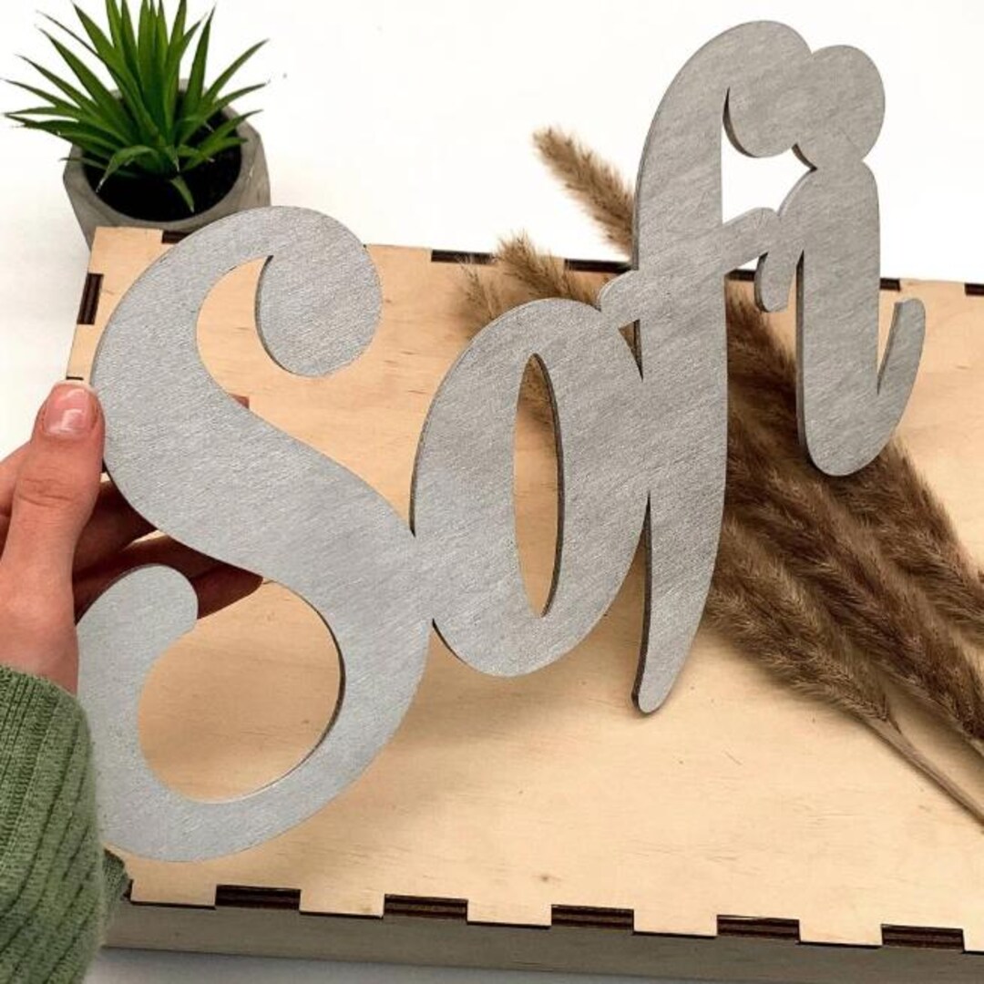 Custom Wooden Name Sign – Cursive Wall Decor for Nursery, Wedding, Cafe ...