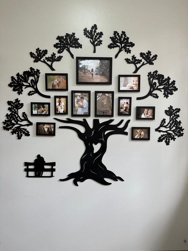 Large Wooden Family Tree Wall Art With Photo Frames | Oak Plywood ...