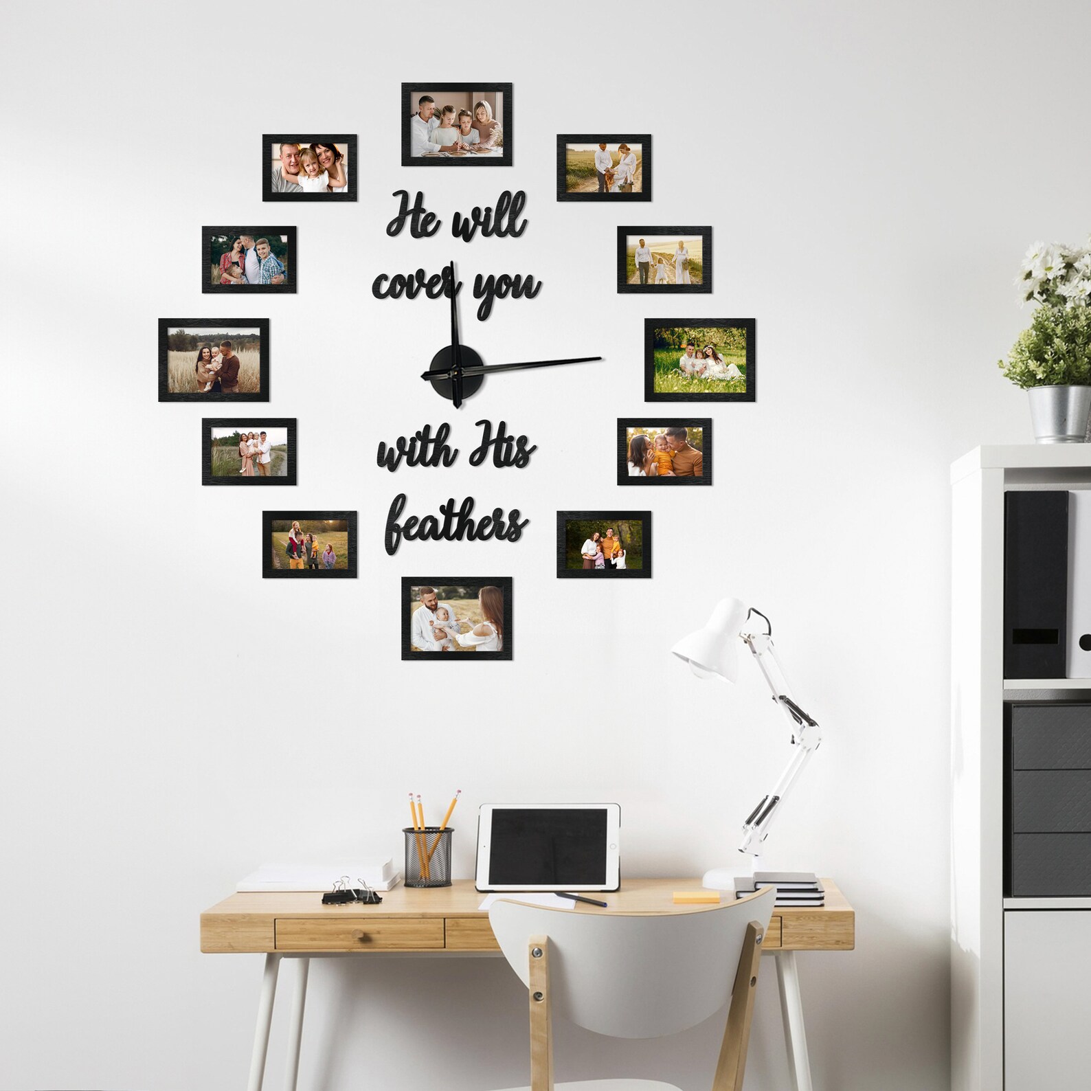 Psalm 34:1 Christian Wall Clock With Photoframes, Bible Verse Decor ...