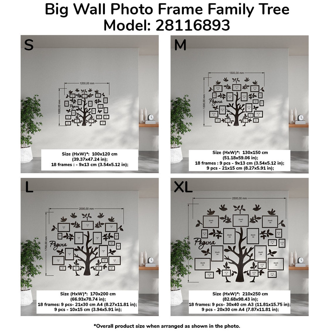 Big Wall Frame Family Tree, Custom Family Tree With Frames, Wooden ...