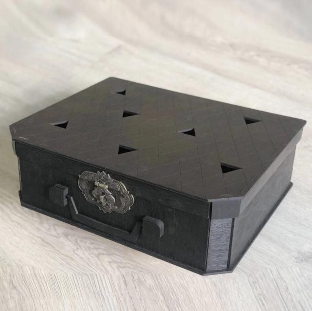 Black Wooden Gift Box With Lock – Laser Cut Suitcase Style, Triangle ...