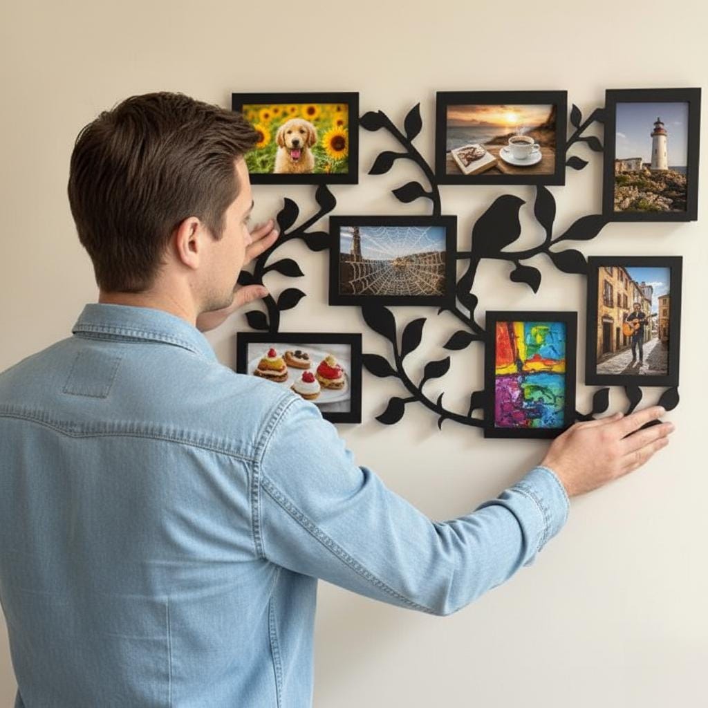 Eco Friendly Wooden Wall Photo Display, Tree Collage Decor With Seven ...