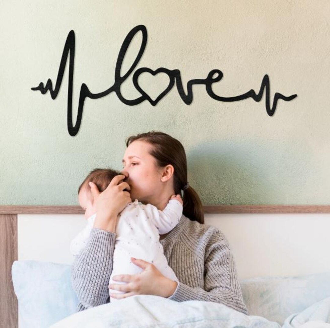 Handmade Wooden Love Heartbeat Sign – Eco Wall Decor for Nursery ...
