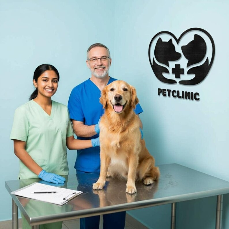 Custom Wooden Veterinary Logo Sign – Personalized Pet Clinic Wall Art ...
