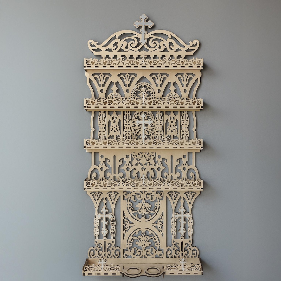 Wall Mounted Wooden Icon Stand – Large 5-tier Shelf, Orthodox Home ...