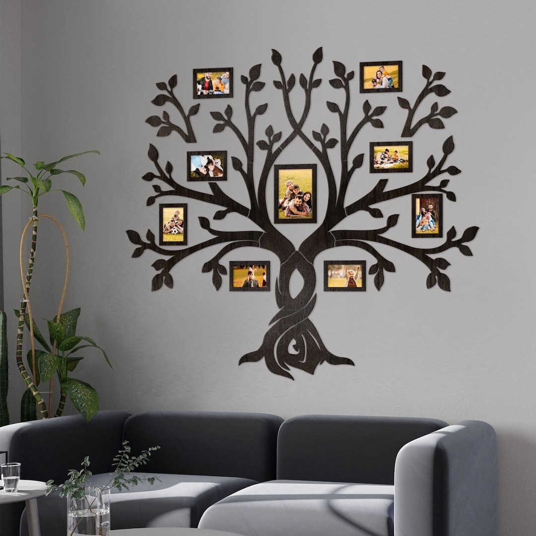 Wood Family Tree Wall Art, Large Family Photos Collage Framed, Wooden ...