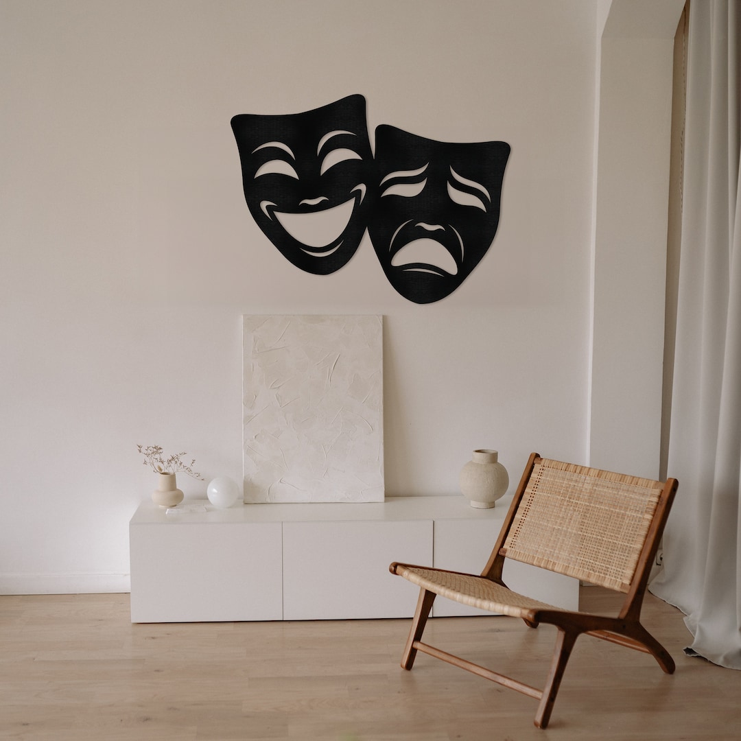 Comedy & Tragedy Wall Decor – Birch Wood Theater Masks, Drama Art Sign ...