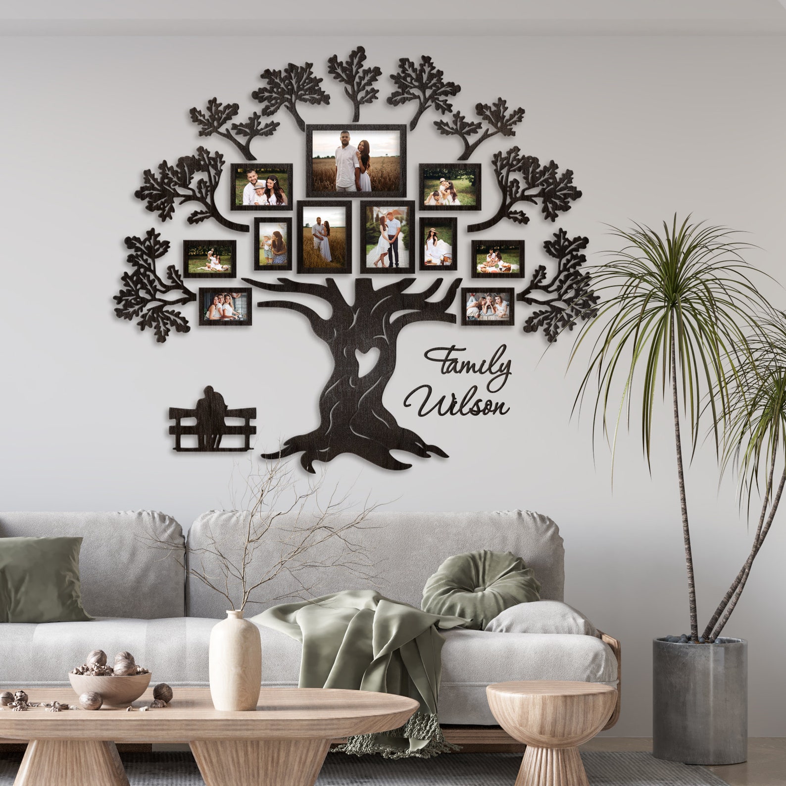 Tree Wall Decor, Family Tree Wall Art, Wooden Family Tree With Photo ...