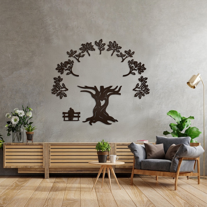 Large Wooden Family Tree Wall Art With Photo Frames | Oak Plywood ...
