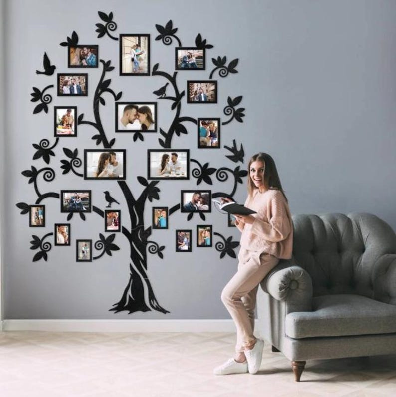 Personalized Family Tree Frame Wall Art | Vinyl Photo Display | Custom ...