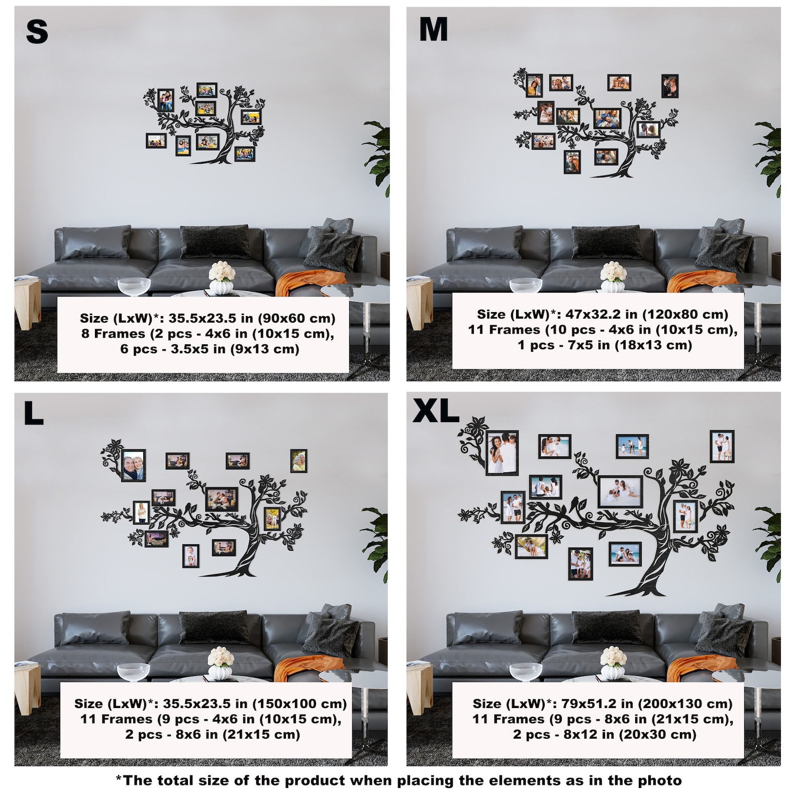 Custom Family Tree With Frames / Wooden Family Tree Wall Art / - Etsy