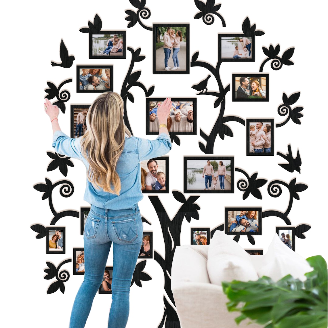 Big Wooden Family Tree With Frames Large Family Tree Wall - Etsy