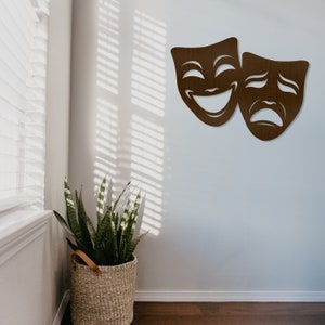 Comedy and Tragedy Theater Mask Wooden Sign Comedy Tragedy Wall Art ...