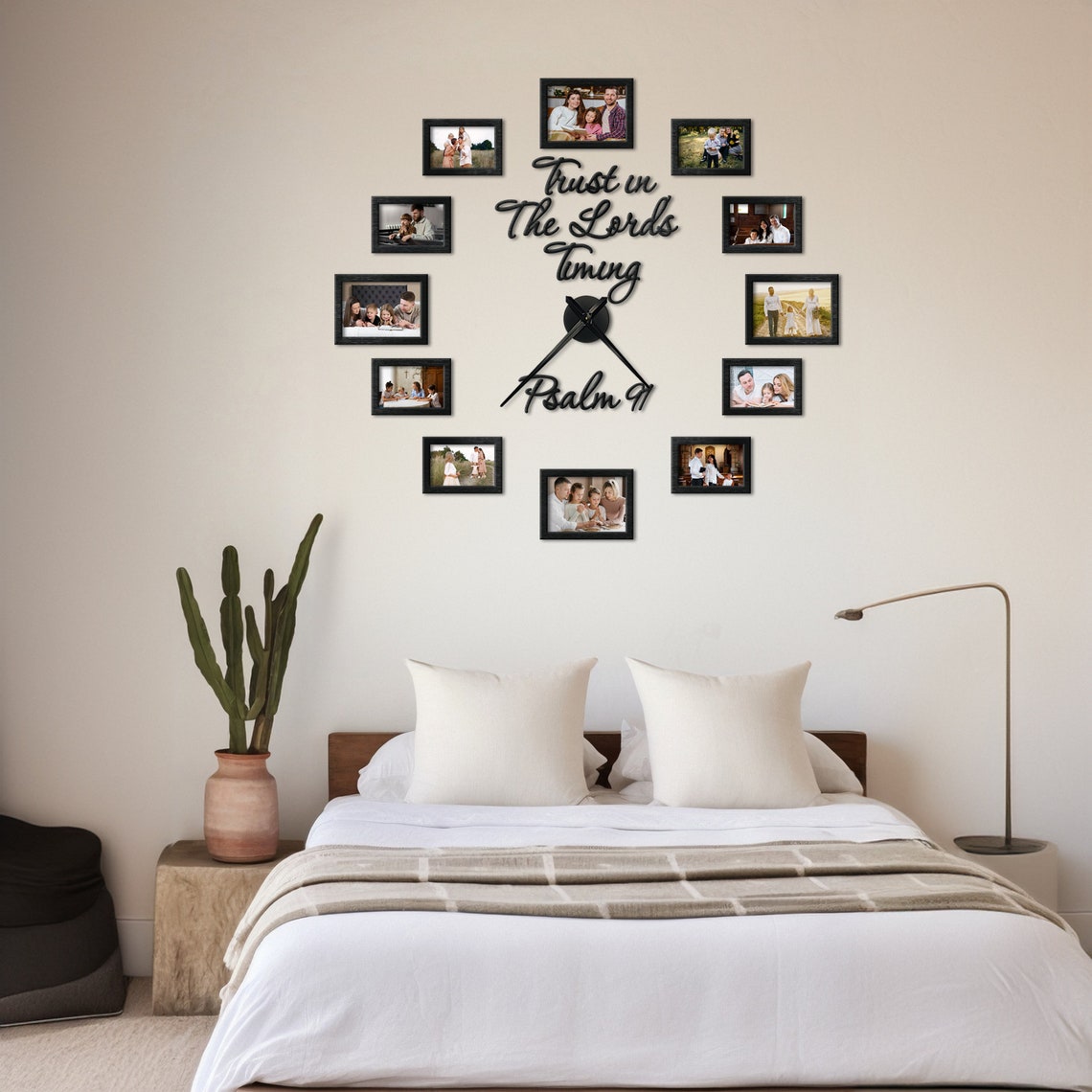 Psalm 34:1 Christian Wall Clock With Photoframes, Bible Verse Decor ...