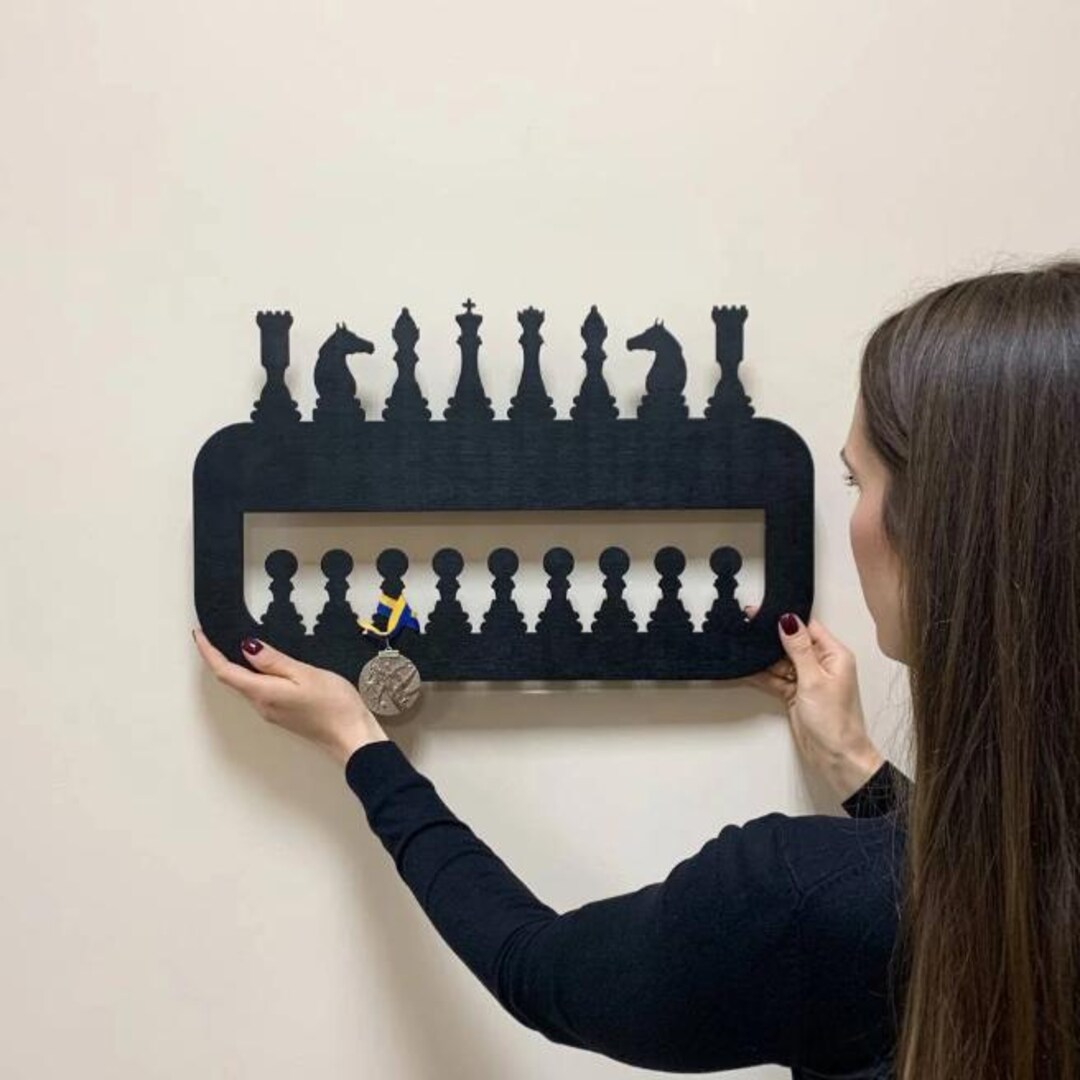 Chess Medal Holder | Wooden Wall Medal Rack for Sports Awards | Black ...
