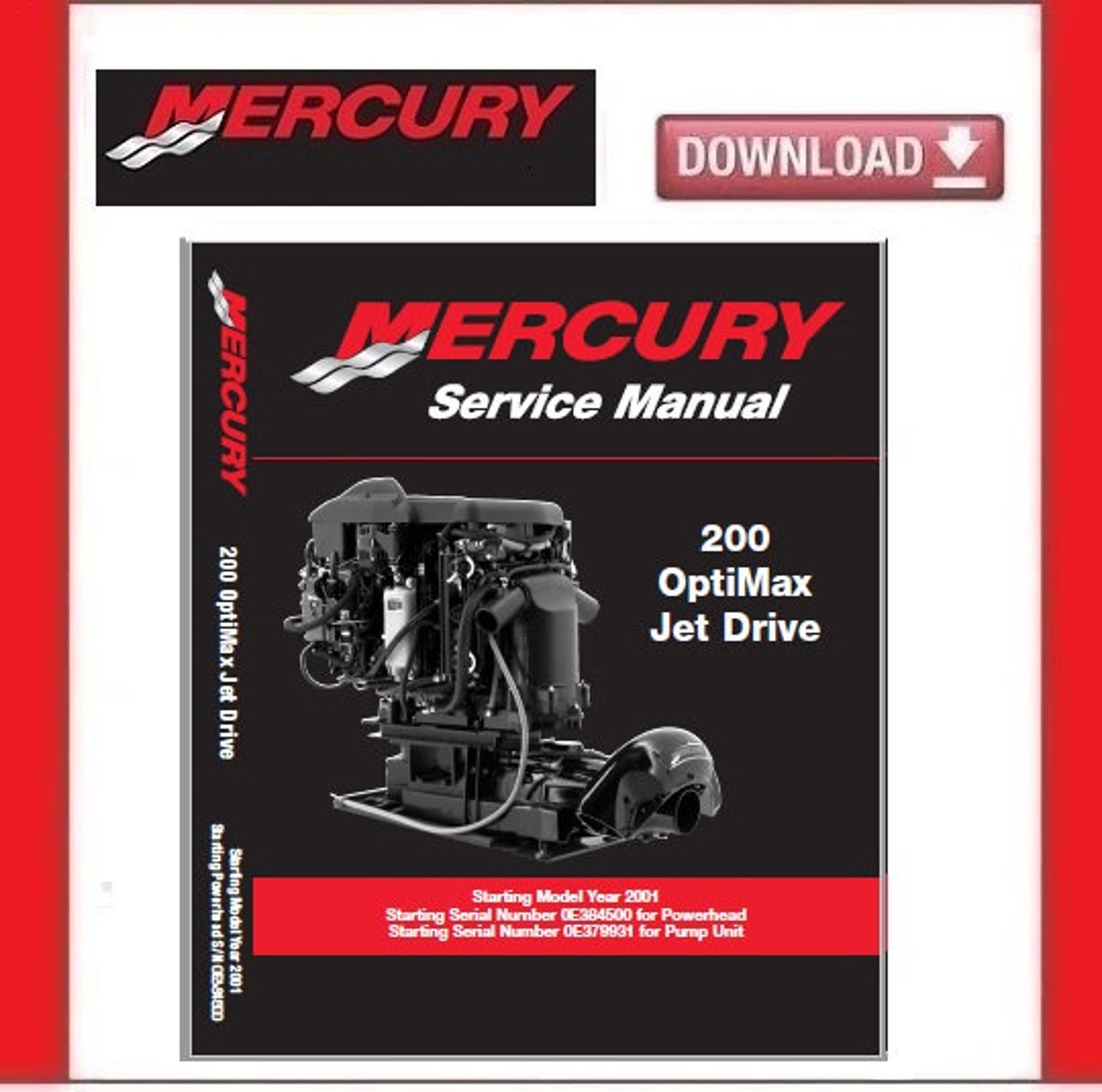 MERCURY Mariner 200hp Optimax Jet Drive Service Manual Pdf Download - Etsy