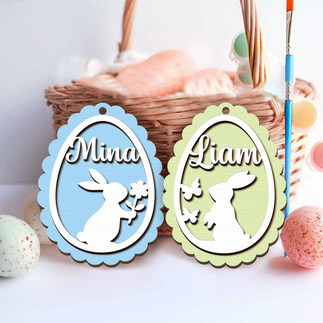 Personalized Scalloped Basket Egg Name Tags, Easter Egg Basket Tag ...