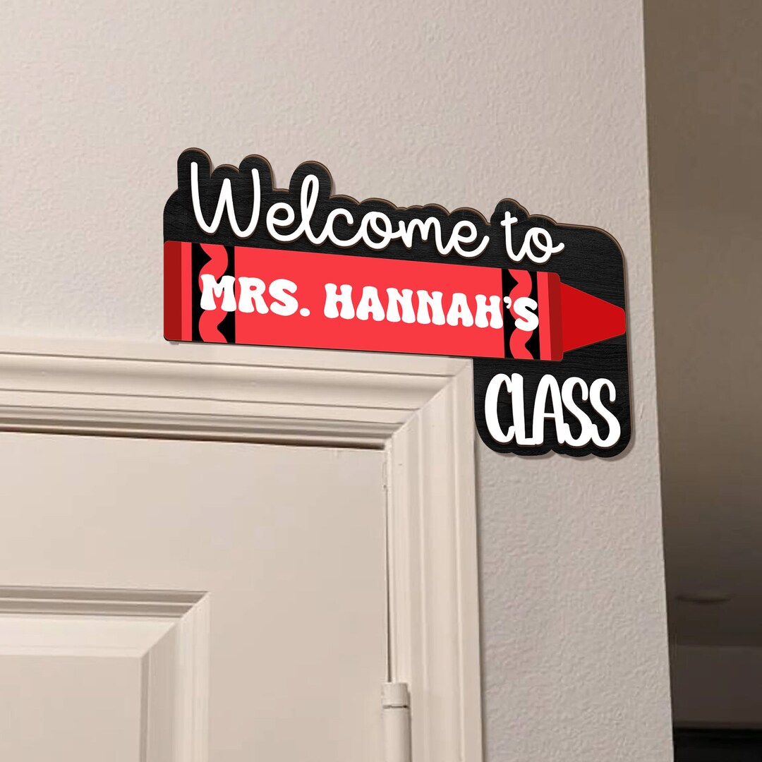Personalized Teacher Doorframe Corner Sign, Crayon Teacher Door Sign ...