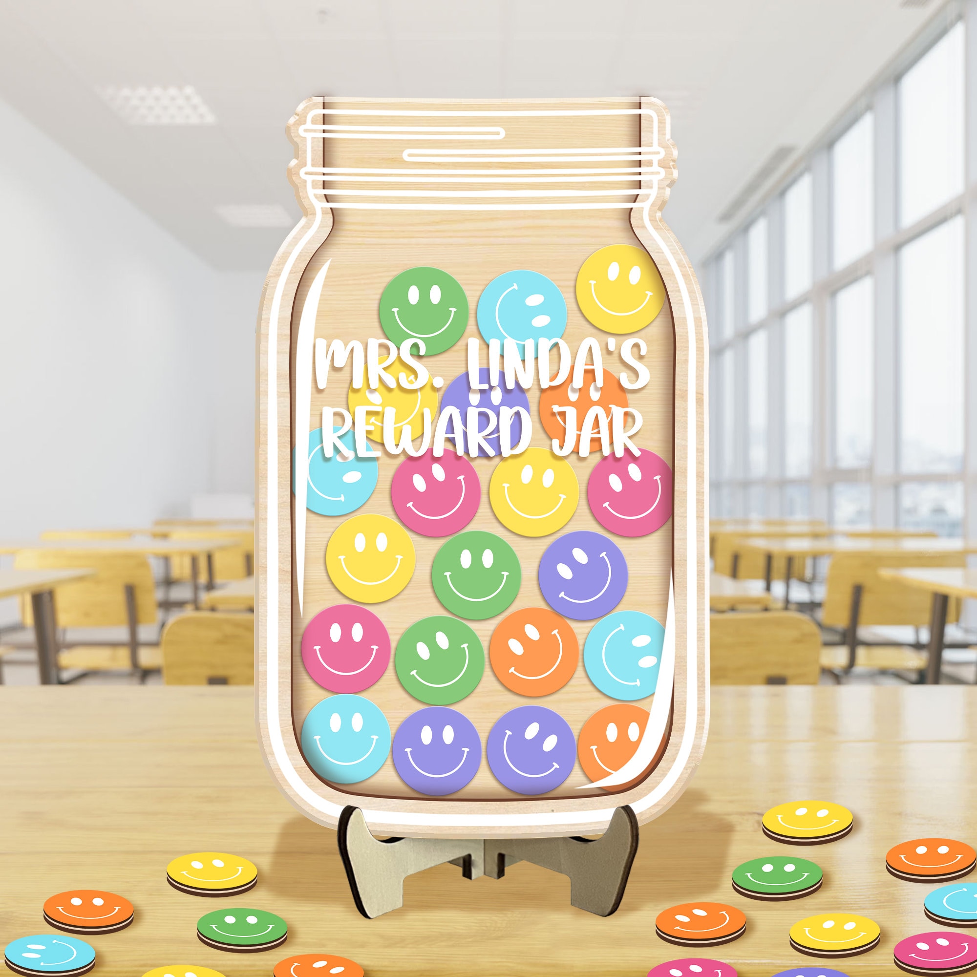 Personalized Smiley Face Reward Jar, Custom Gift for Teacher, Colorful ...