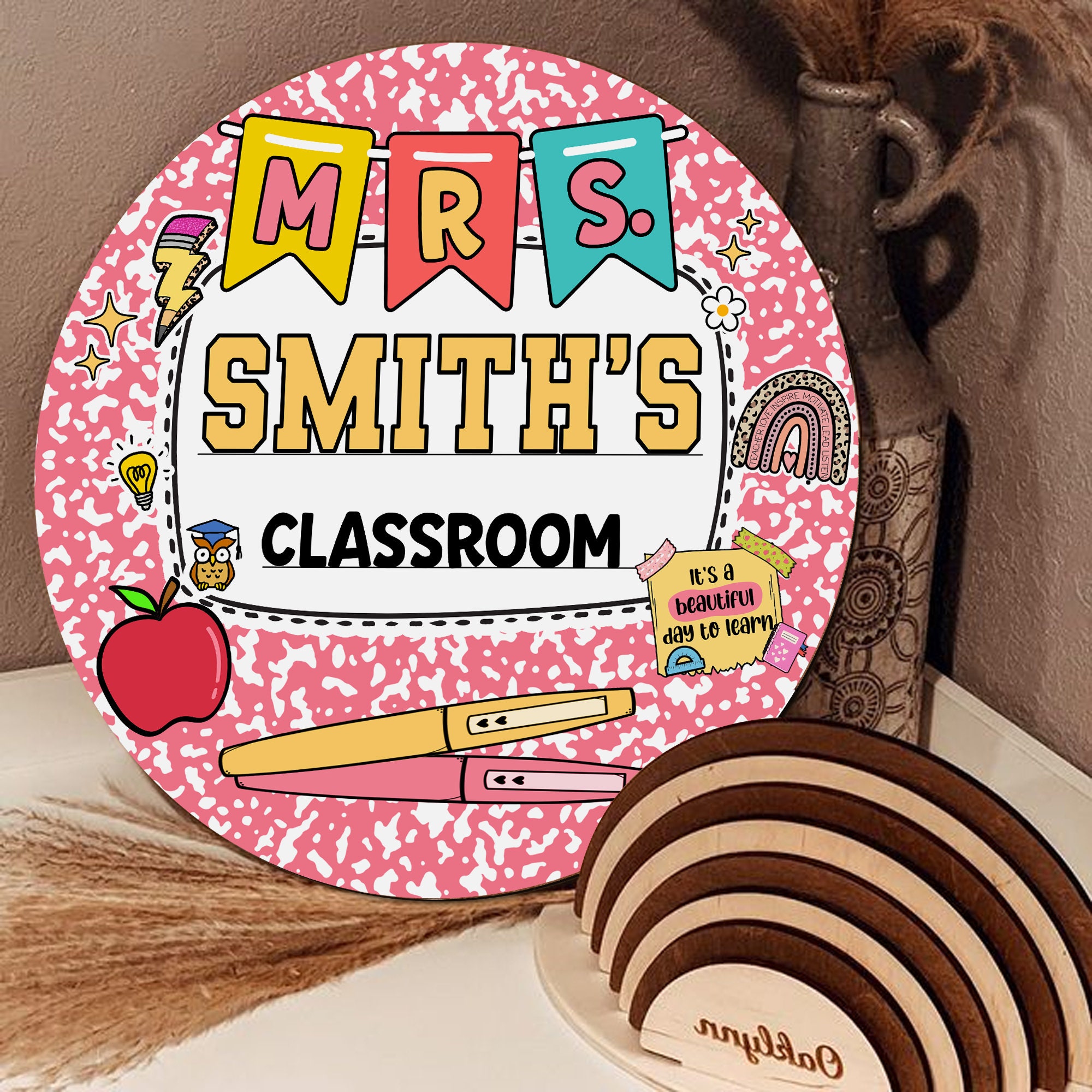 Personalized Teacher Door Sign, Composition Notebook Door Sign, Groovy ...