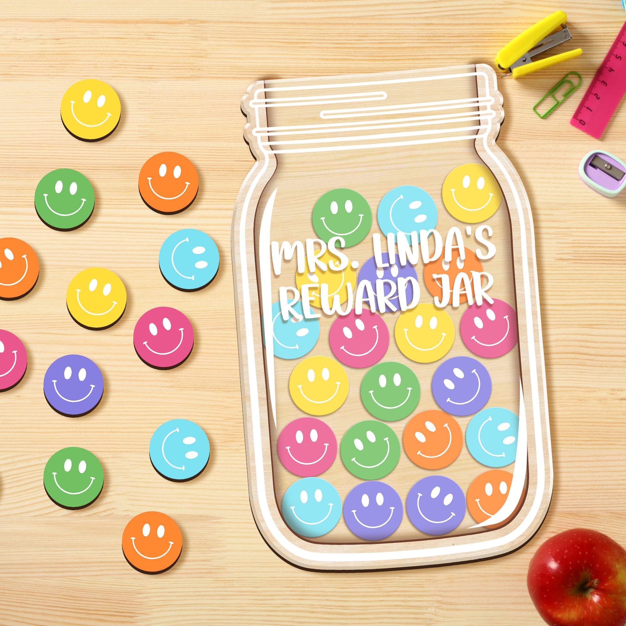 Personalized Smiley Face Reward Jar, Custom Gift for Teacher, Colorful ...