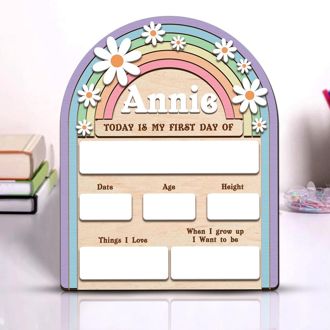 Rainbow First Day of School Sign, Kindergarten Preschool Board, Wooden ...