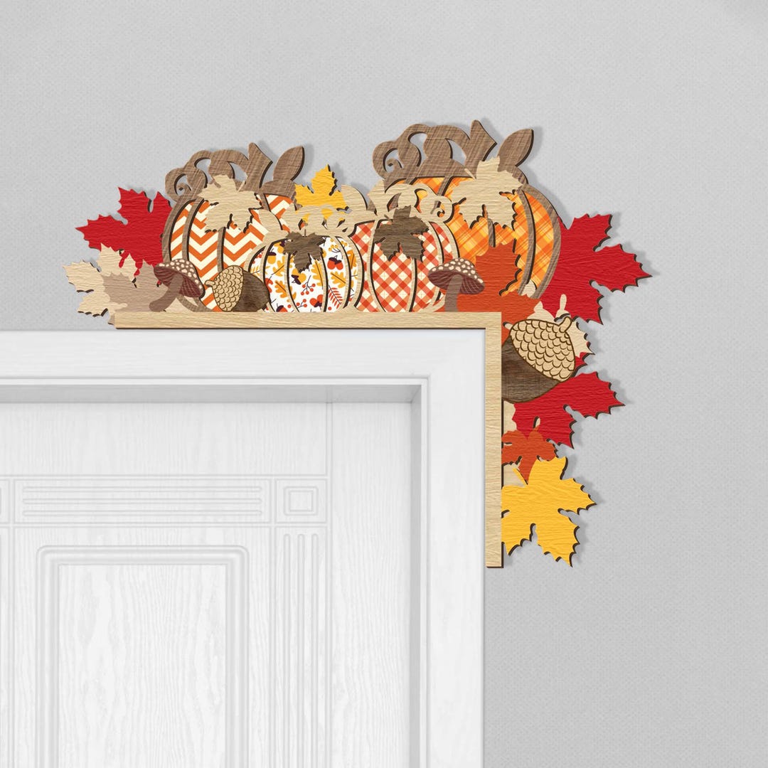 Fall Pumpkins Door Corner Decor, Wooden Autumn Pumpkin Door Corner ...
