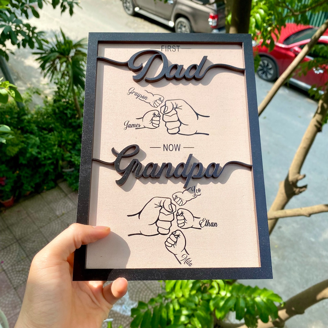 Custom First Dad Now Grandpa Wood Plaque, Personalized Dad and Kids ...