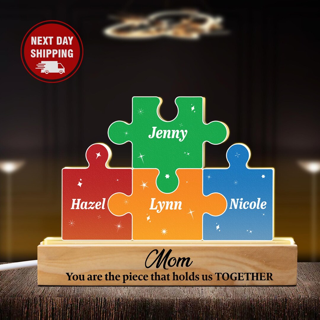 Personalized Mom Puzzle Piece Night Light, Custom Family Puzzle Lamp ...