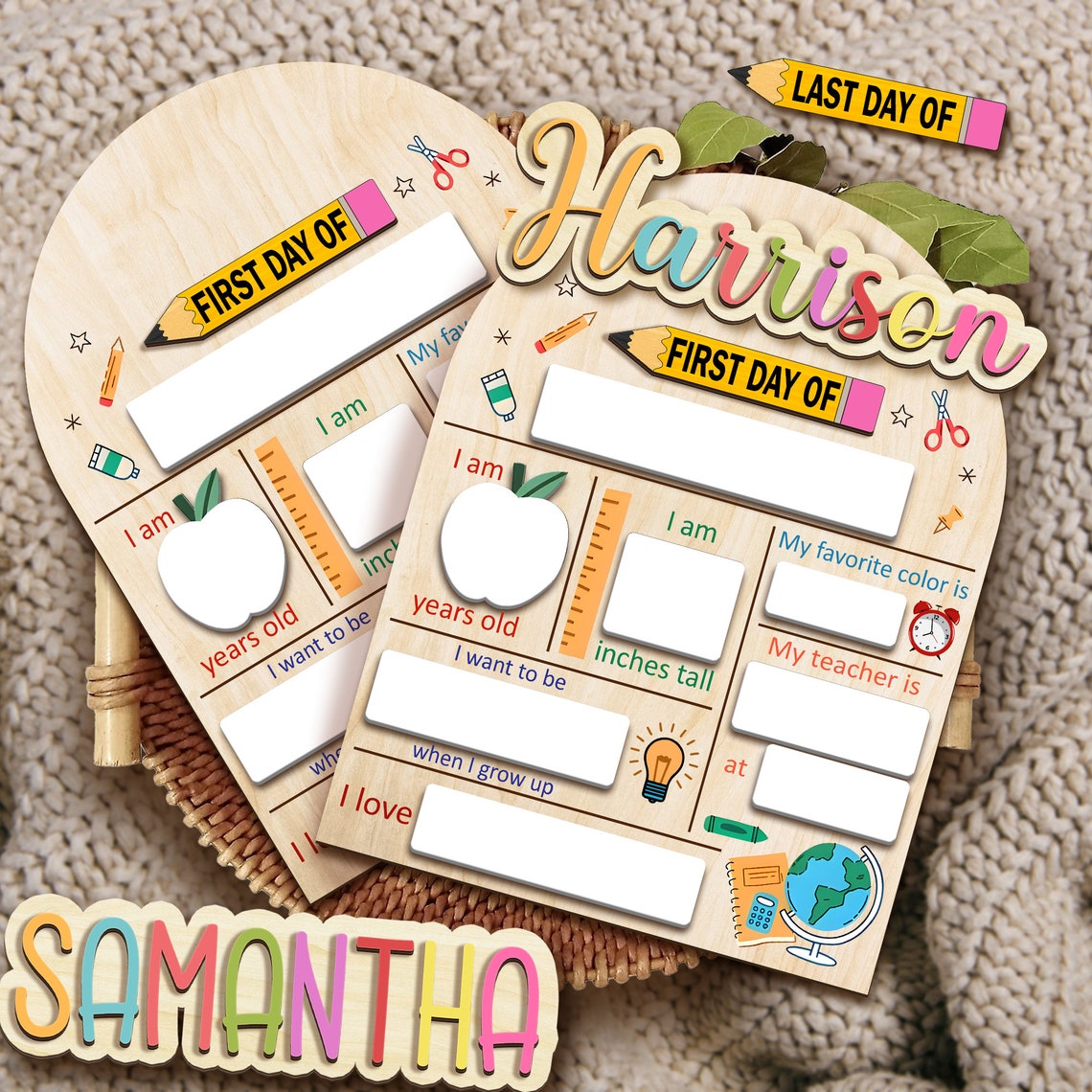 Interchangeable First Day of School Sign, Custom Name School Sign ...