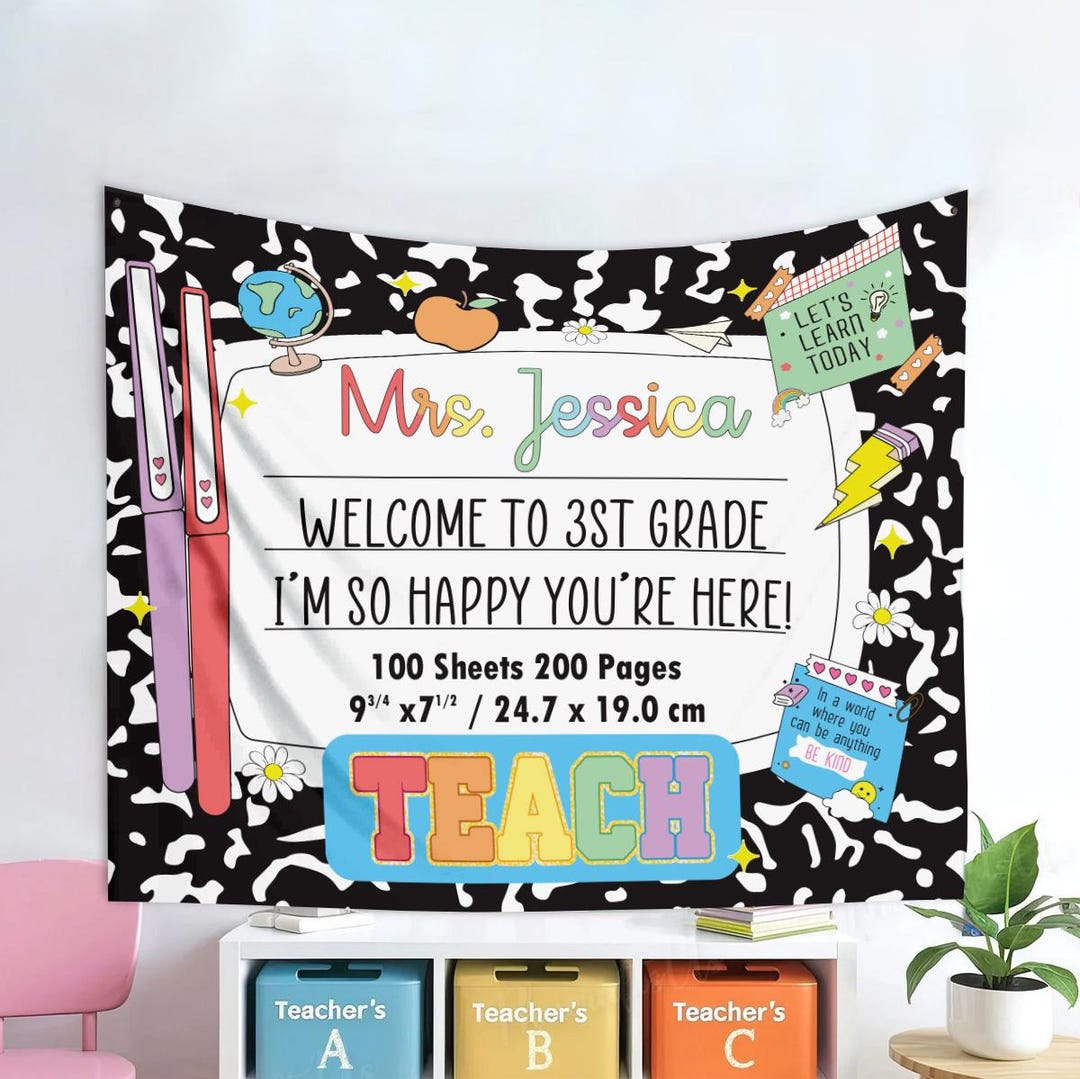 Personalized Teacher Classroom Tapestry, Custom Teacher Name Tapestry ...