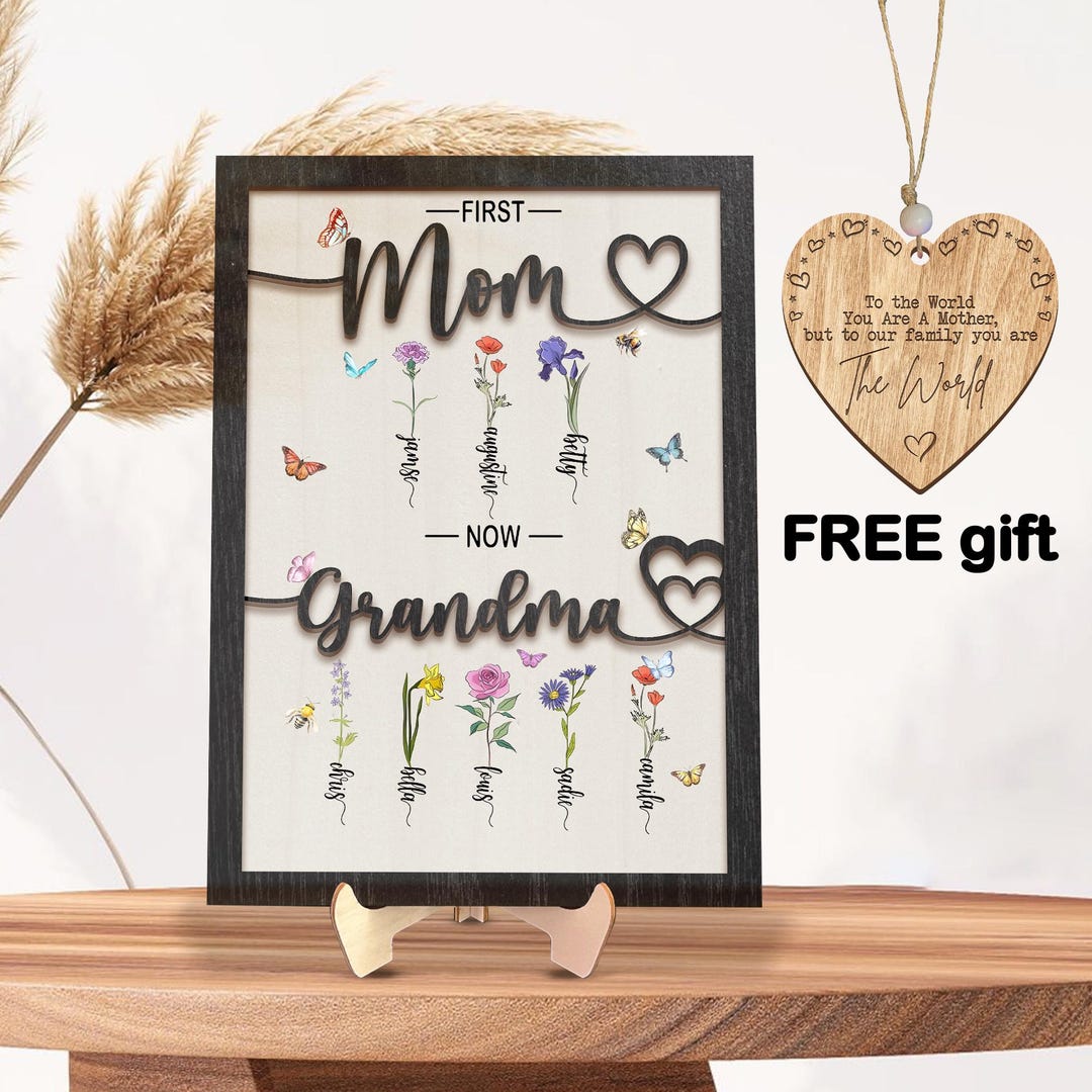 Personalized First Mom Now Grandma Sign, Birth Month Flower Grandma ...