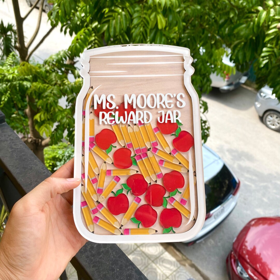 Custom Reward Jar for Classroom, Apples and Pencils Reward Jar for ...