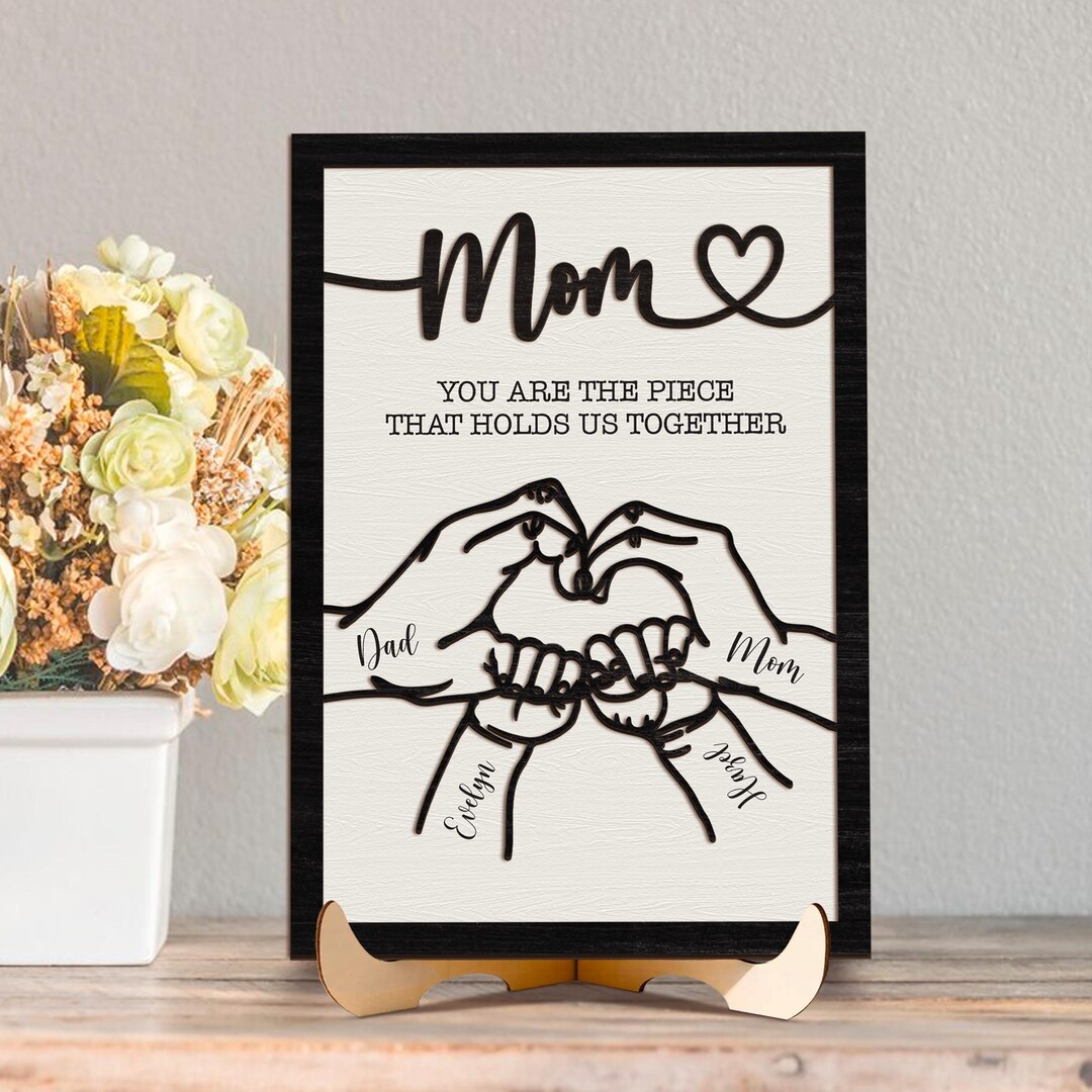 Personalized Mother's Day Gift Sign, Custom Mom and Kid Hands Sign ...