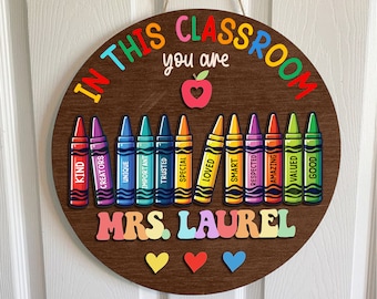 Personalized Teacher Door Hanger, Custom Teacher Name Sign, Back to ...