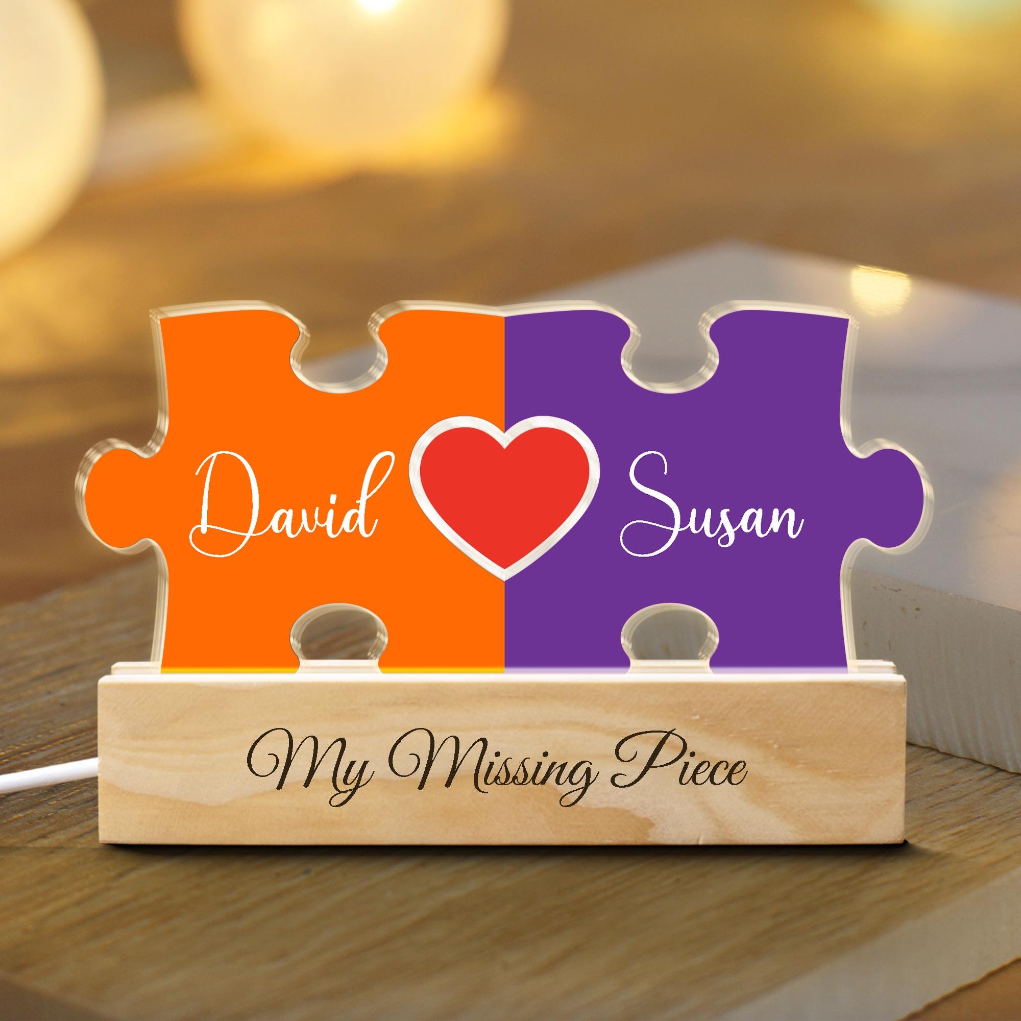 Personalized Puzzle Piece Name Sign Night Light, Valentine Gift for Him ...